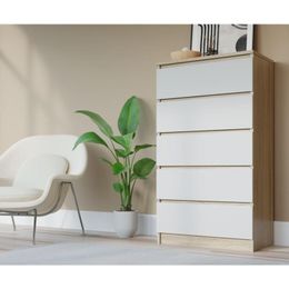 Komodenschrank mit 5 Schubladen, Farbe: sonoma eiche/weiss, a: 70 x 125 x 39 cm , Schubladenkommode, Kommode mit Schubladen, Sideboard Wohnzimmer,