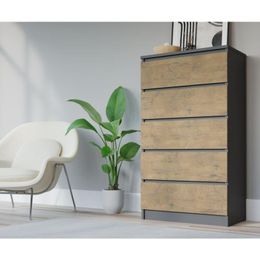 Komodenschrank mit 5 Schubladen, Farbe: anthrazit/eiche lancelot, a: 70 x 125 x 39 cm , Schubladenkommode, Kommode mit Schubladen, Sideboard