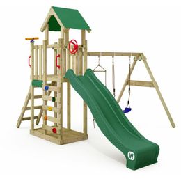 Wickey Spielturm Klettergerüst MultiFlyer Light, Schaukel & Rutsche, Outdoor Kinder Kletterturm mit Sandkasten, Leiter & Spiel-Zubehör für den Garten - grün