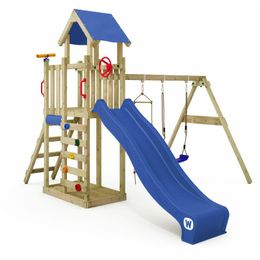 Wickey Spielturm Klettergerüst MultiFlyer Light, Schaukel & Rutsche, Outdoor Kinder Kletterturm mit Sandkasten, Leiter & Spiel-Zubehör für den Garten - blau