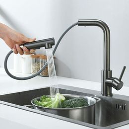 CECIPA Hochdruck Küchenarmatur mit Brause , Wasserhahn Küche Ausziehbar, Mischbatterie Küche mit 2 Strahlarten, Einhebel Spültischarmatur Edelstahl