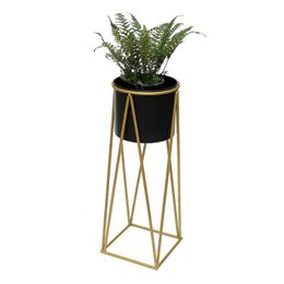 Blumenhocker mit Topf Metall Gold Schwarz l 70 cm Blumenständer 96046 Blumensäule Modern Pflanzenständer Pflanzenhocker - DanDiBo