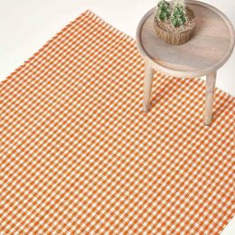 Orange-weiß karierter handgewebter Teppich aus Baumwolle, 110 x 170 cm - Orange - Homescapes