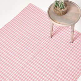 Pink-weiß karierter handgewebter Teppich aus Baumwolle, 70 x 120 cm - Rosa - Homescapes