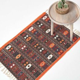 Traditioneller Kelim-Teppich aus Baumwolle in Terracotta, Schwarz und Braun, 70 x 120 cm - Terracotta, Schwarz und Braun - Homescapes
