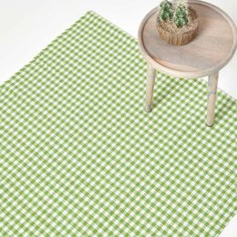Homescapes - Grün-Weiß karierter handgewebter Teppich aus Baumwolle, 70 x 120 cm - Grün
