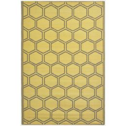Homescapes - Gelber Outdoor Teppich mit Honigwaben-Muster, 182 x 122 cm - Gelb