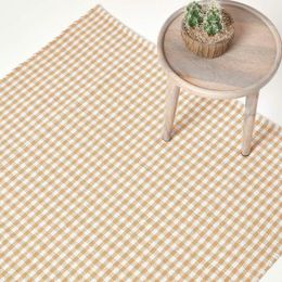 Beige-weiß karierter handgewebter Teppich aus Baumwolle, 110 x 170 cm - Beige - Homescapes