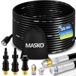 Masko&reg; Premium Rohrreinigungsschlauch Set Abflussreiniger 30m, 200 bar inkl. Tasche 3 Adapter 2 D&uuml;sen kompatibel mit K&auml;rcher k2-k7 LAVOR Hochdruckreiniger Rohrreinigungsset + Handschuhe & Isolierband