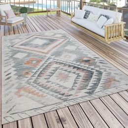 Outdoor Teppich Küchenteppich Balkon Terrasse Ethno Rauten Muster Grau Rot 240x340 cm - Paco Home