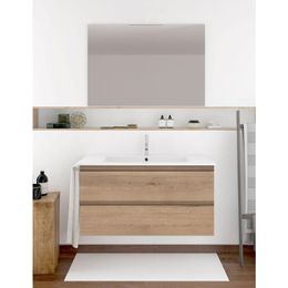 Ibiza Badezimmer-Set mit 2 Schubladen, 8 verschiedene Farben, 15 Maße, inkl. Möbel, Waschbecken und Spiegel, Nordisches Weiß 60x45Cm