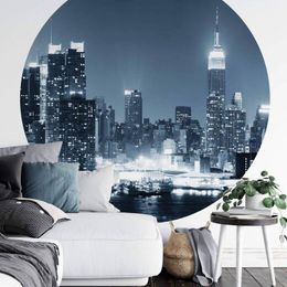 K&L WALL ART Runde Fototapete New York Skyline Tapete moderne Stadt Vliestapete Wohnzimmer ø 236cm - blau