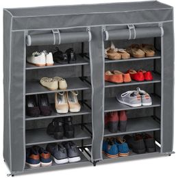 Schuhschrank Stoff, 12 Fächer, 36 Paar Schuhe, abnehmbarer Bezug, Schuhregal, hbt 107 x 115 x 30 cm, anthrazit - Relaxdays