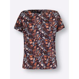 WITT Damen Schlupf-Bluse mit Bl&auml;tterprint, marine-papaya-bedruckt, Gr&ouml;&szlig;e 54