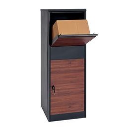 Paketkasten MCW-G80, Paketbox Standbriefkasten Paketbriefkasten Gr&ouml;&szlig;e XL ~ verzinkt anthrazit Holzoptik dunkelbraun