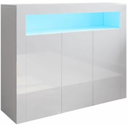 Sonni - Kommode Weiß Sideboard Wohnzimmerschrank mit led Beleuchtung Hochglanz B116xH93xT35cm