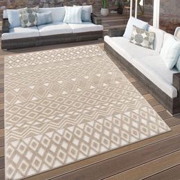 Paco Home - Outdoor Teppich Wetterfest Wohnzimmer Balkon Skandi Boho Muster 3D Effekt Beige 200 cm Rund