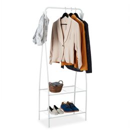 Kleiderständer Metall, 2 Ablagen & 4 Haken, Kleiderstange, Flur & Ankleidezimmer, hbt 158 x 60 x 33 cm, weiß - Relaxdays