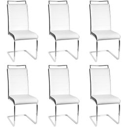WYCTIN 6er Set Esszimmerstühle Freischwinger Armlehnstuhl , Kunstleder -weiß+Schwarz