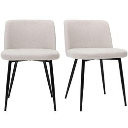 Miliboo - Stühle Stoff mit strukturiertem Samteffekt in Beige und schwarze Metallfüße (2er-Set) monti - Naturbeige
