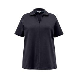 TRIANGLE Große Größen: Shirt mit V-Ausschnitt und Polokragen, nachtblau, Gr.50