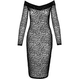 Noir Kleid aus Powernet mit Leo-Samtflockprint