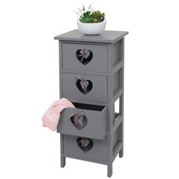 MCW Kommode Sues, Schubladenkommode Schrank, 4 Schubladen mit Herzen 70x29x25cm, Shabby-Look, Vintage ~ grau-blau