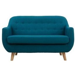 Miliboo Skandinavisches 2-Sitzer-Sofa mit abnehmbarem Bezug in entenblau und Holz YNOK