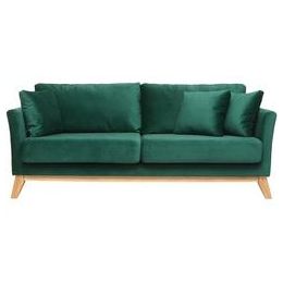 Miliboo Sofa skandinavisch 3 Plätze Samt midnight green Holzbeine OSLO