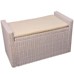 MCW Sitzbank Genua Garderobenbank Bank Sitzhocker, mit Stauraum Kissen Kubu Rattan 88cm ~ weiß