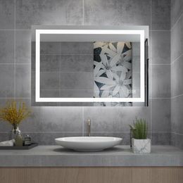 MIQU Badspiegel LED 90 x 60 cm Badezimmerspiegel mit Beleuchtung warmweiß / kaltweiß dimmbar Lichtspiegel Wandspiegel mit Touch + beschlagfrei