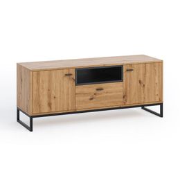 Lomadox - Wohnzimmer tv Lowboard in Artisan Eiche Nb. mit schwarzem Metallgestell OSTUNI-132, b/h/t ca. 135/55/40 cm - braun