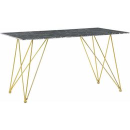 Beliani Esstisch Schwarz Gold 80 x 140 cm V-förmige Füße Sicherheitsglas Tischplatte Marmoroptik Rechteckig Modern Elegant Edel Glamourstil - Gold