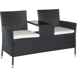 Poly Rattan Lounge Gartenbank rattan mit Tisch Gartensofa Sitzbank 2-Sitzer Stahl Schwarz - Schwarz - Outsunny