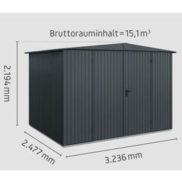 Metall-Gerätehaus Trend mit Satteldach Typ 3, 324 x 248 cm anthrazitgrau 7,2 m² 2-flüglige Tür - Hörmann Ecostar