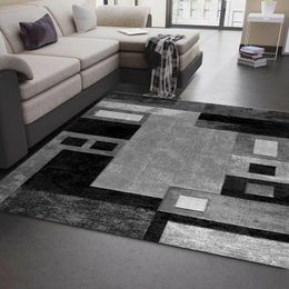 Designer Teppich Wohnzimmer Grau Kariert mit Farbverlauf und Konturenschnitt,200 x 290 cm