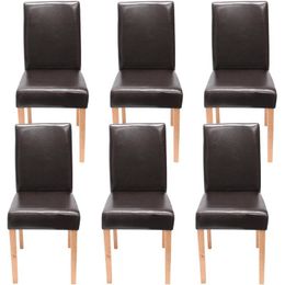 HHG 6er-Set Esszimmerstuhl Stuhl Küchenstuhl Littau, Leder braun, helle Beine - brown