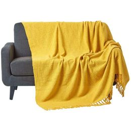 Homescapes - berwurf Nirvana, 100% Baumwolle, gelb, 150 x 200 cm - Gelb