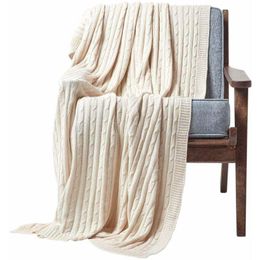 Homescapes - Baumwolldecke mit Zopfmuster, beige, 130 x 170 cm - Creme