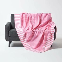 Homescapes - Pünktchen-Überwurf, 100% Baumwolle, rosa, 150 x 200 cm - Rosa Dots