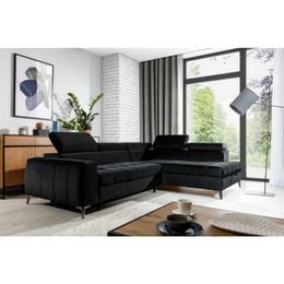 Ecksofa Schlafsofa Sofa agnesa Stoff Salvador Schwarz Ottomane Rechts