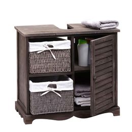 Waschbeckenunterschrank MCW-H20, Badezimmer Waschtisch, Massiv-Holz Korb-Schublade 60x65x31cm ~ shabby grau-braun