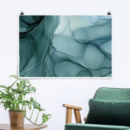 Bilderwelten Poster originell petrol Abstrakt Aquarell - Melierte Blautanne - Wohnzimmer Schlafzimmer