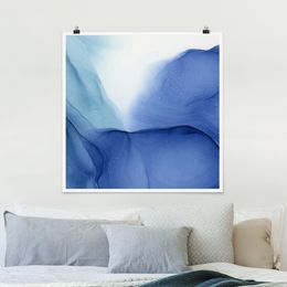 Bilderwelten Poster originell blau Abstrakt matt gl&auml;nzend selbstklebend - Meliertes Tintenblau - Wohnzimmer Schlafzimmer