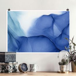 Bilderwelten Poster originell blau Abstrakt matt gl&auml;nzend selbstklebend - Meliertes Tintenblau - Wohnzimmer Schlafzimmer