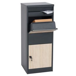 Paketkasten MCW-G80, Paketbox Standbriefkasten Briefkasten Gr&ouml;&szlig;e L ~ verzinkt anthrazit, Holzoptik hell