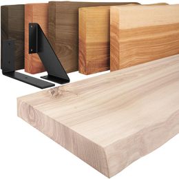 Wandregal Holz Baumkante, Holzregal Basic, Roh / Weiß 80cm, LW-01-A-001-80LW - Roh - Lamo Manufaktur