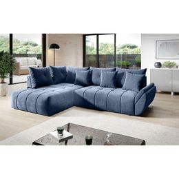 Eckcouch Genoa - Ecksofa mit Schlaffunktion - Modern Design, Samtstoff - Hellblau - Hellblau - Graingold