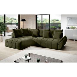 Eckcouch Genoa - Ecksofa mit Schlaffunktion - Modern Design, Samtstoff - Dunkelgrün - Dunkelgrün - Graingold