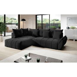 Eckcouch Genoa - Ecksofa mit Schlaffunktion - Modern Design, Samtstoff - Schwarz - Schwarz - Graingold